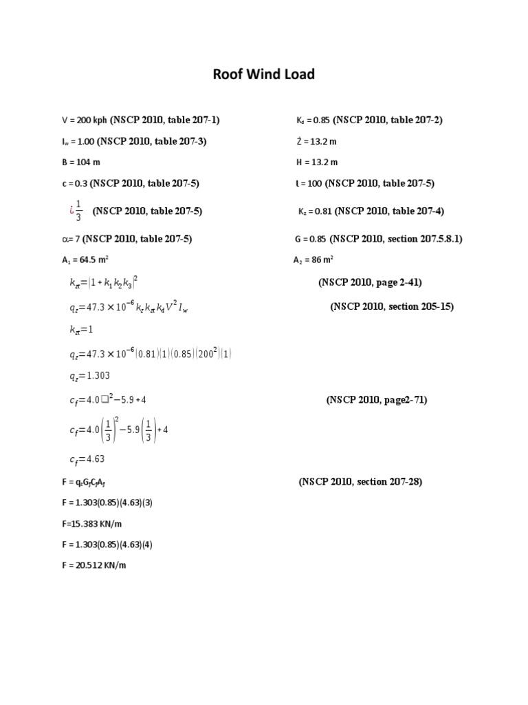 Roof Wind Load Computation | PDF