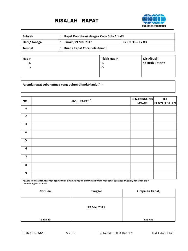 Risalah Rapat Form | PDF