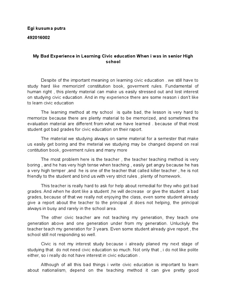 My Bad Experience in Learning Civic Education When I Was in Senior High ...