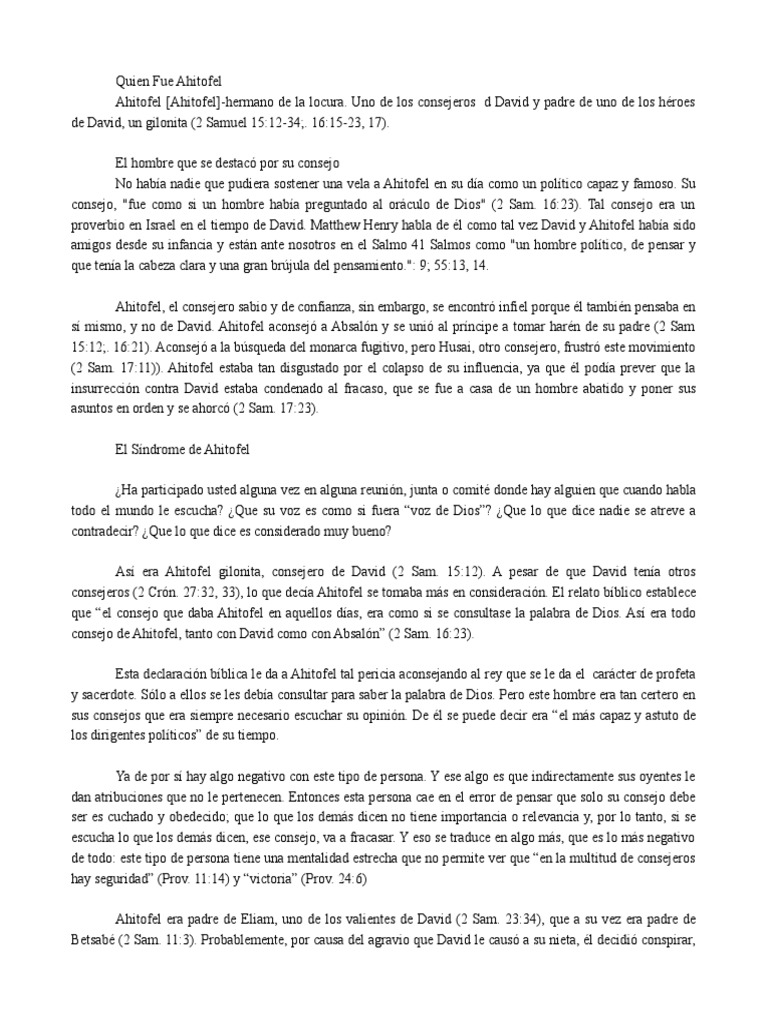 Quien Fue Ahitofel | PDF | David | Pecado