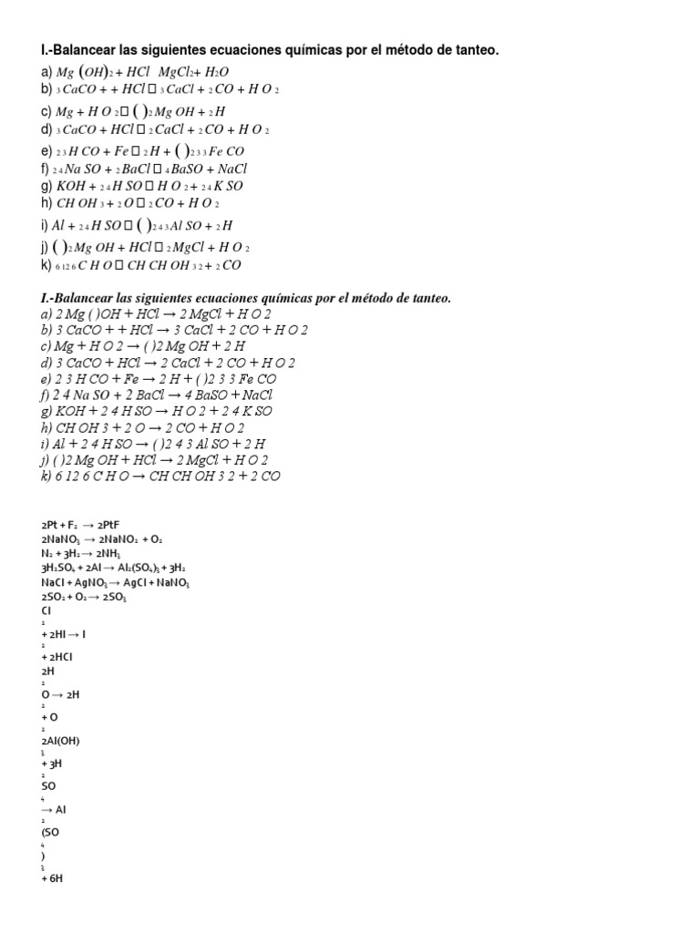 Balance Chemical Equations by Inspection Method | PDF | Solid State ...