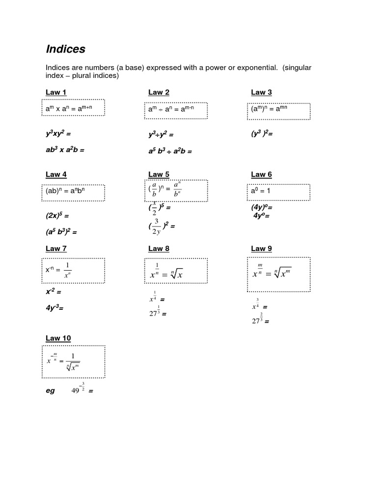Understanding Indices and Exponential Laws | PDF