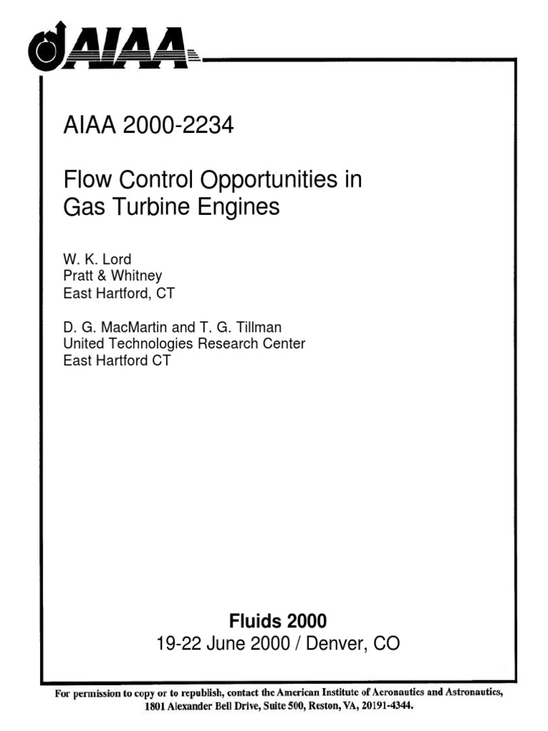 AIAA2000 2234 Flow Control in Gas Turbines | PDF | Jet Engine | Gas Turbine