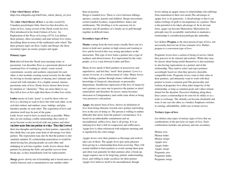 Color Wheel Theory of Love | PDF | Subjective Experience | Human Sexuality