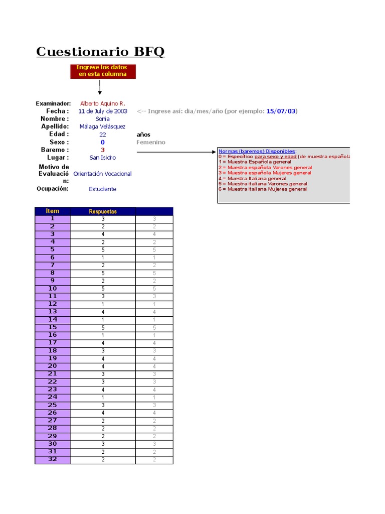 Matriz Big Five Questionnaire | PDF | Sicología | Transporte