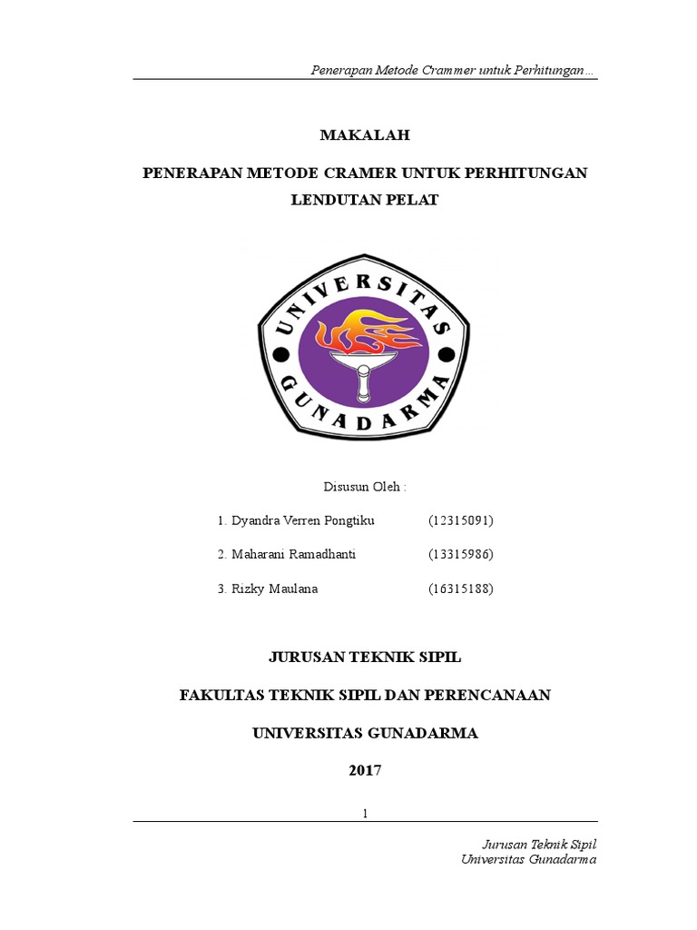 Makalah Penerapan Metode Cramer Untuk Perhitungan Lendutan Pelat | PDF
