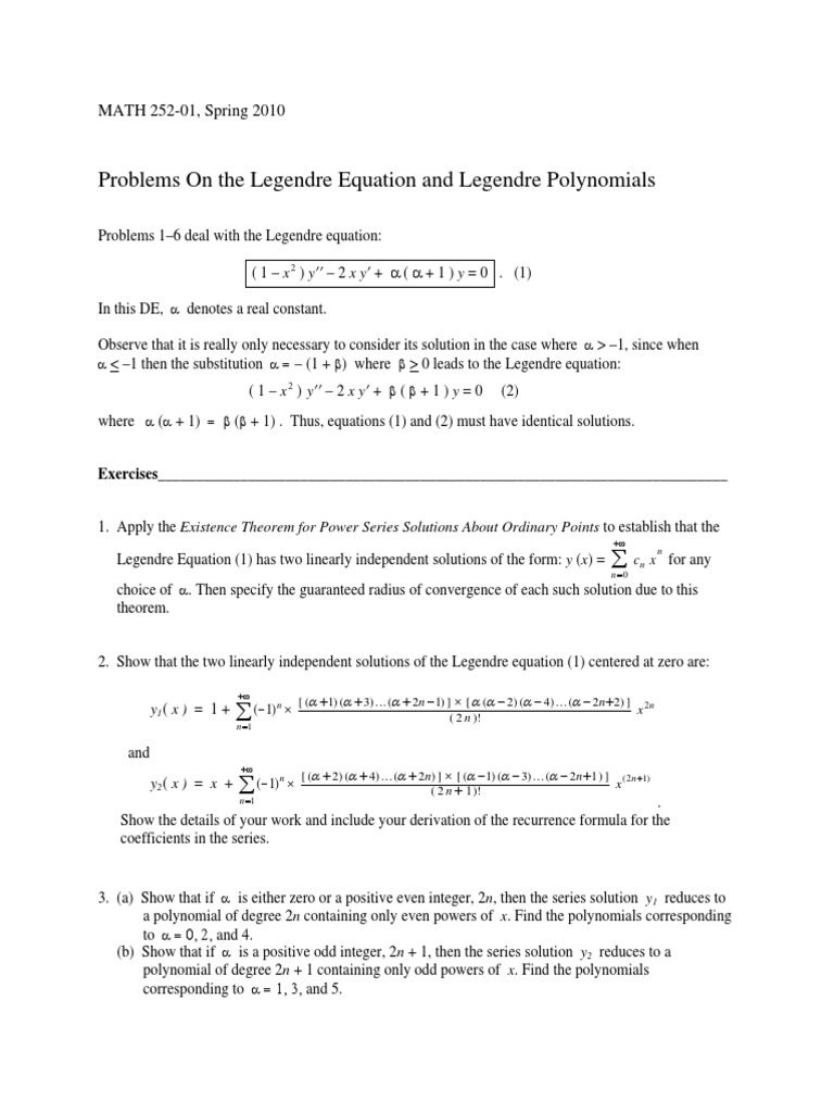 Legendre Equation Problems | PDF | Polynomial | Equations