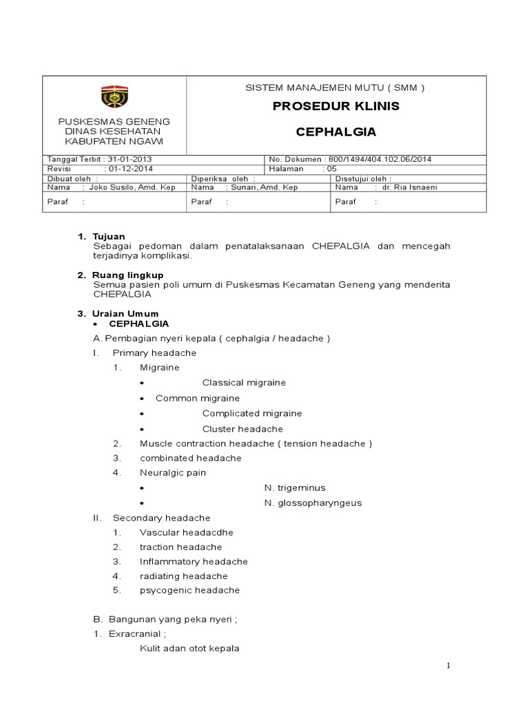Prosedur Klinis Cephalgia | PDF