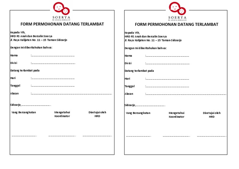 Form Permohonan Datang Terlambat | PDF
