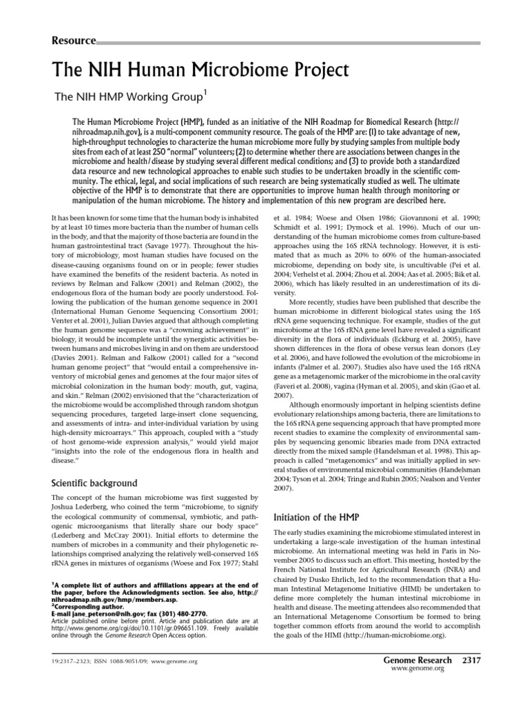 The Nih Human Microbiome Project | Download Free PDF | Microbiota | Dna Sequencing