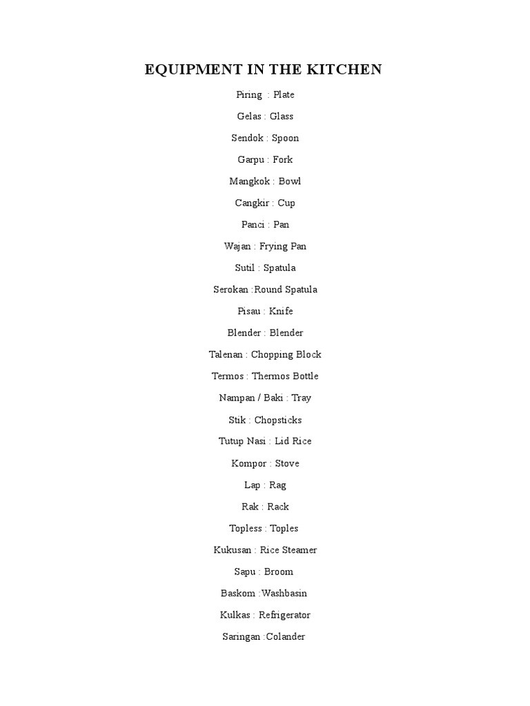 Equipment in The Kitchen | PDF