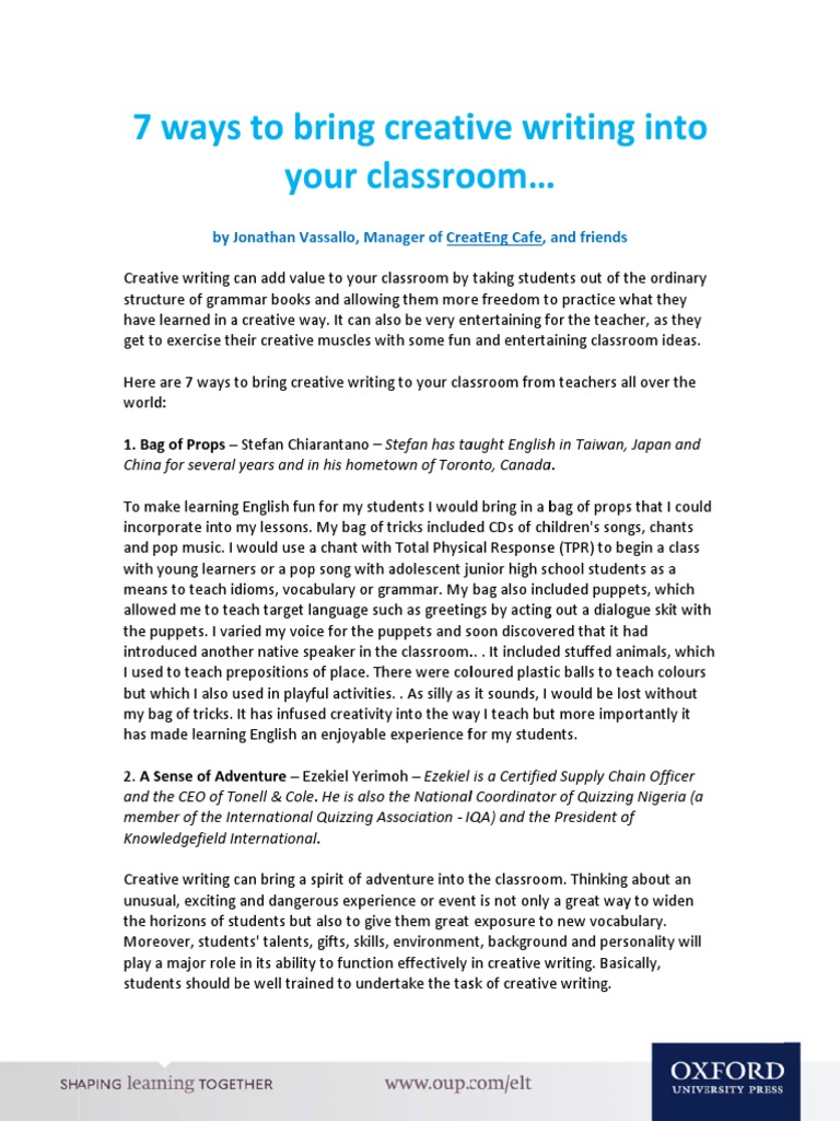 7 Ways To Bring Creative Writing To Your Classroom | PDF | Teaching ...