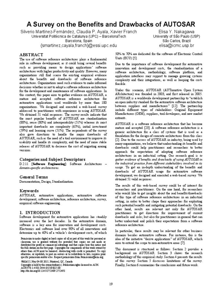 Autosar Pro Cons | PDF | Survey Methodology | Component Based Software ...