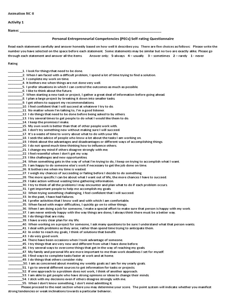 Self Rating Questionaire-PEC | PDF | Psychological Concepts | Psychology
