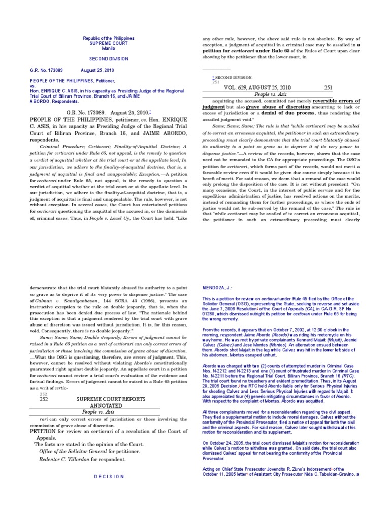 People vs. Asis | Download Free PDF | Certiorari | Acquittal