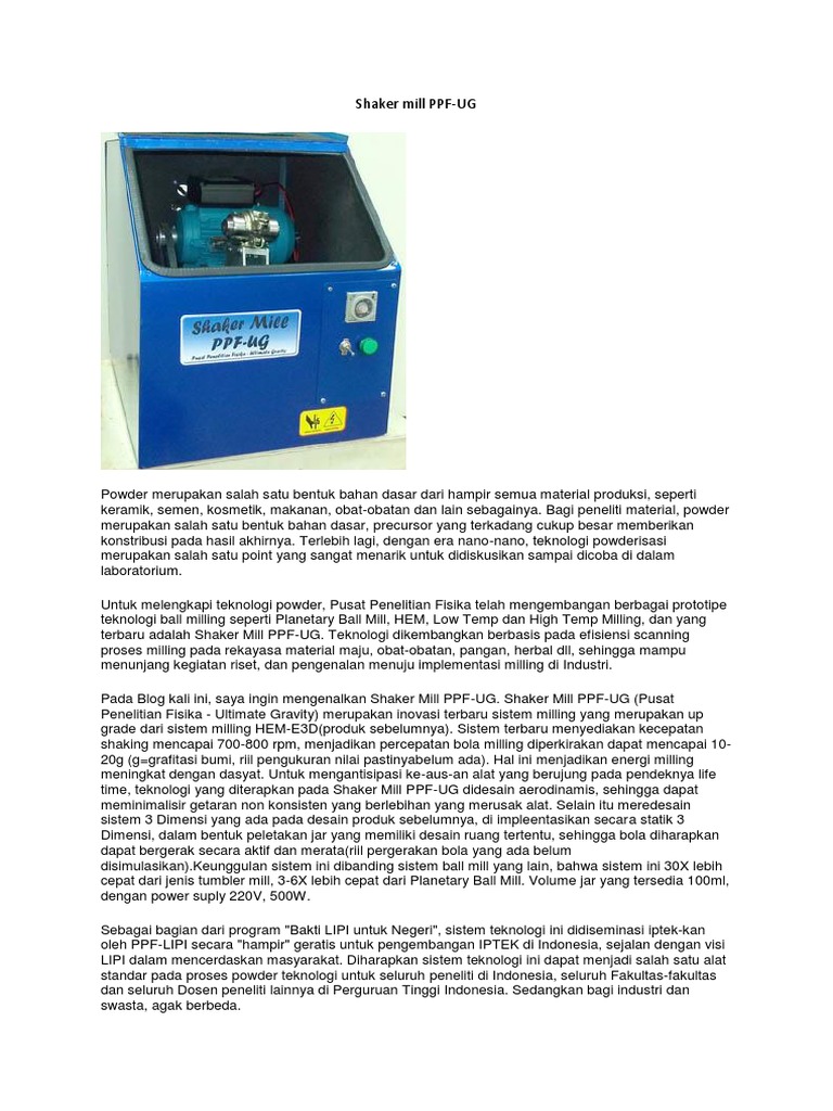 Shaker Mill PPF | PDF