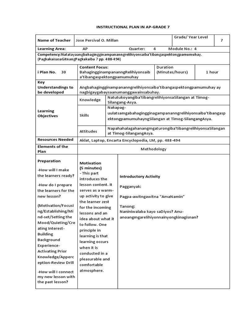 AP7 Q4 Ip30 v.02 | Educational Assessment | Lesson Plan