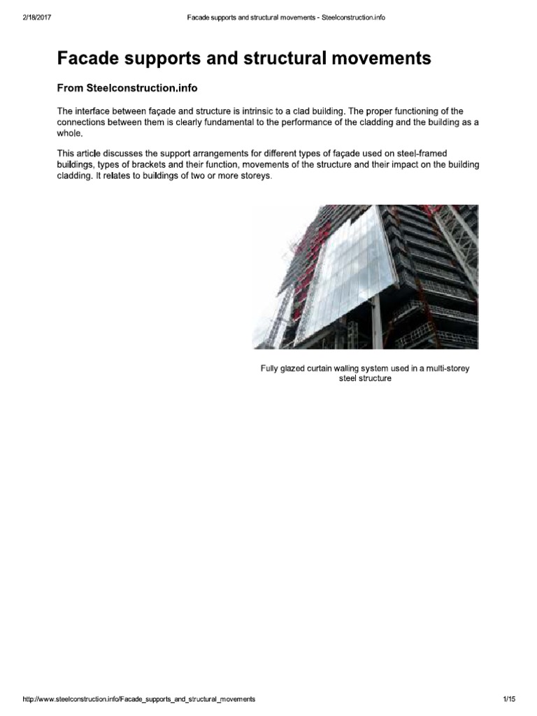 Facade Supports and Structural Movements - Steelconstruction | PDF