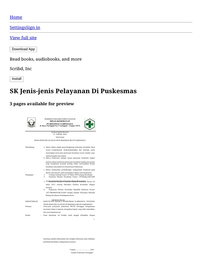 SK Jenis-Jenis Pelayanan Di Puskesmas | PDF