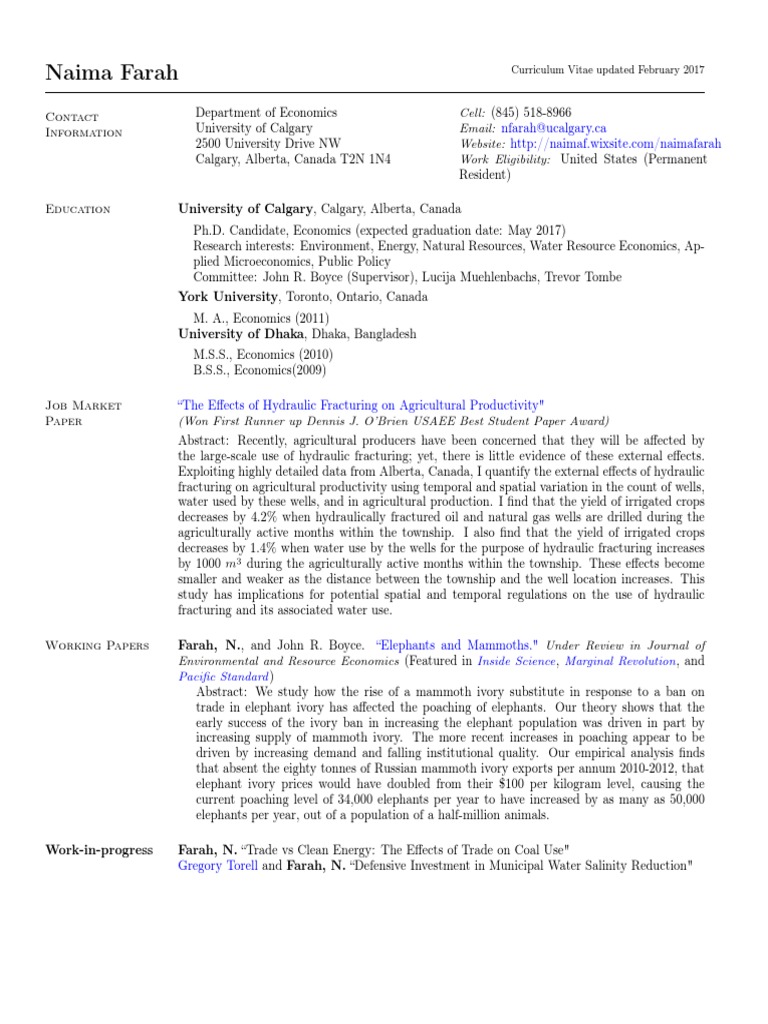 Naima Farah CV | PDF | Hydraulic Fracturing | Ivory