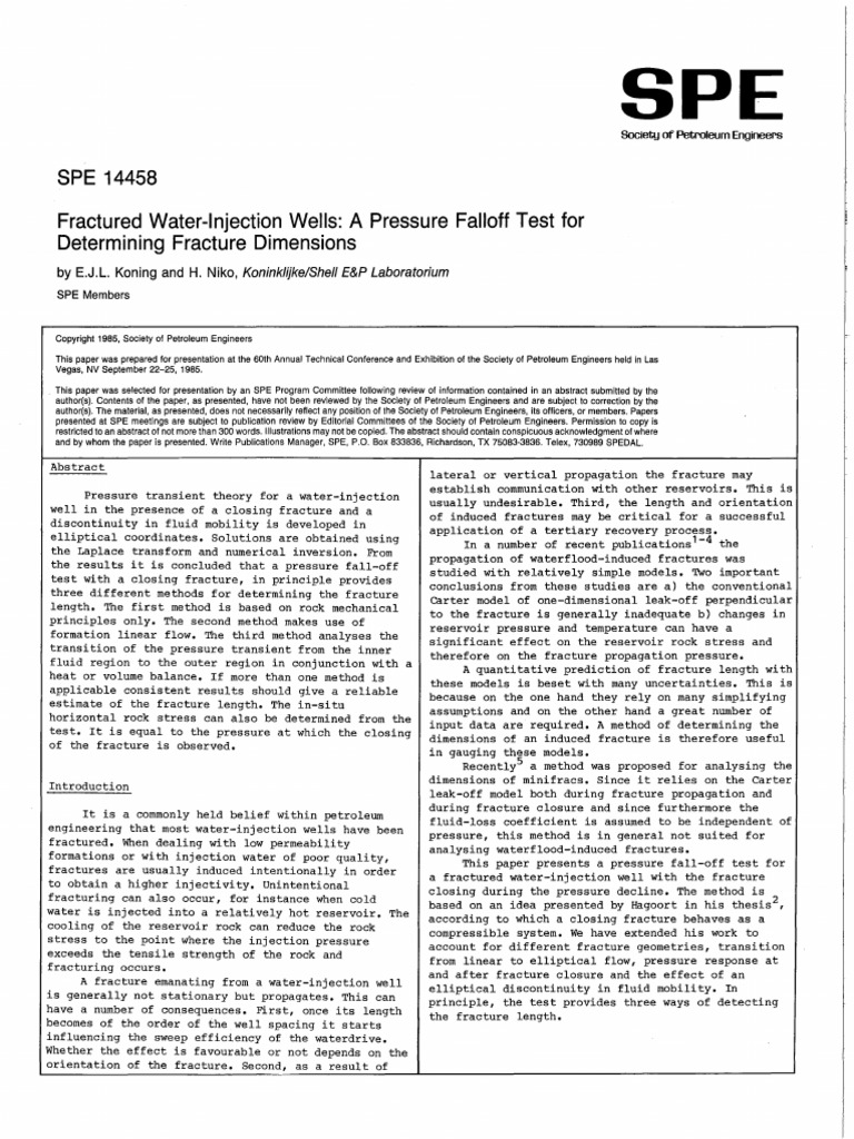 Fractured Water-Injection Wells: A Pressure Falloff Test For ...