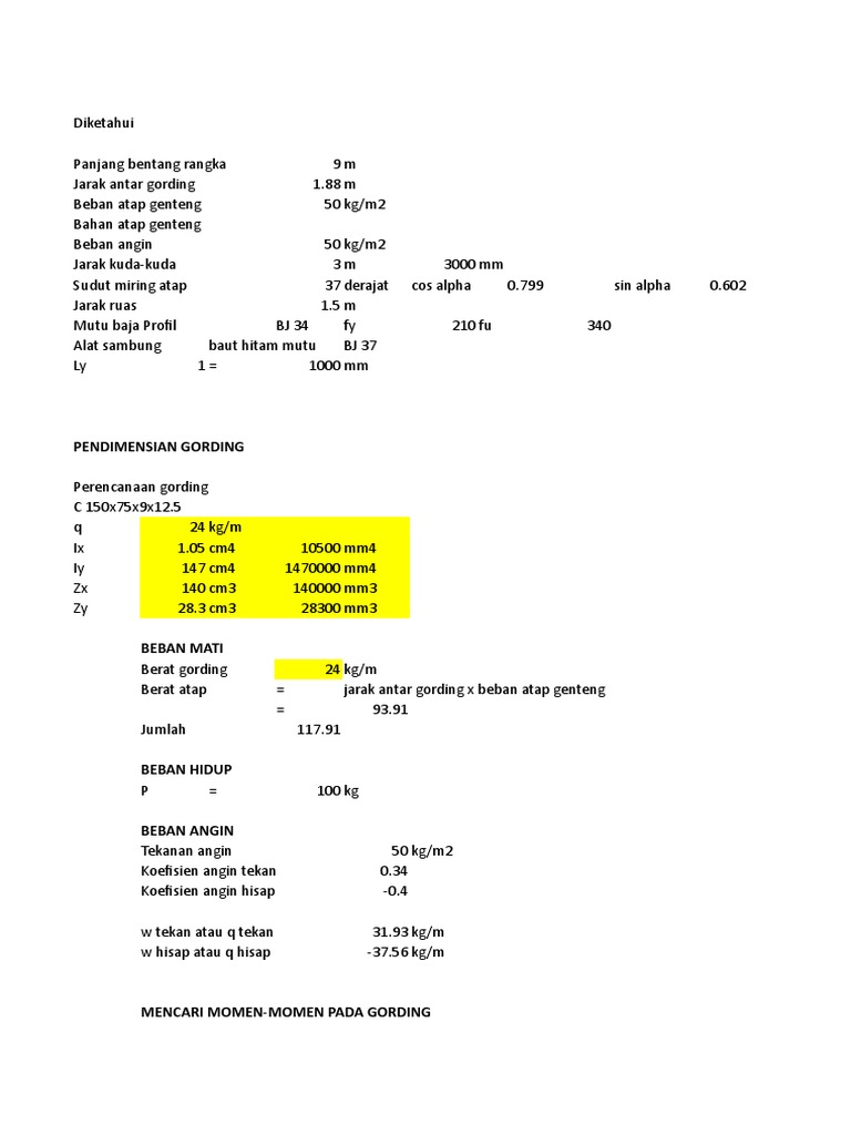 Perencanaan Gording dan Beban Struktur | PDF