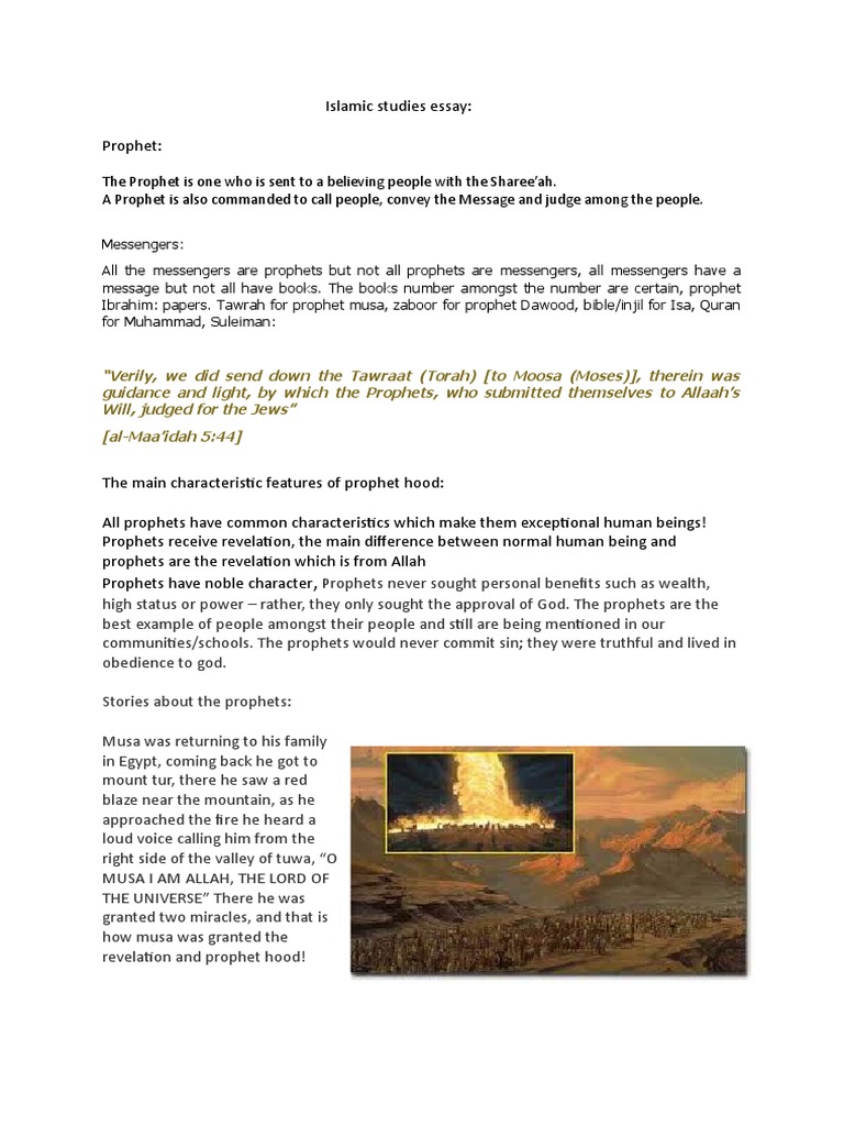 Islamic Studies Essay | PDF | Moses In Islam | Prophets And Messengers ...