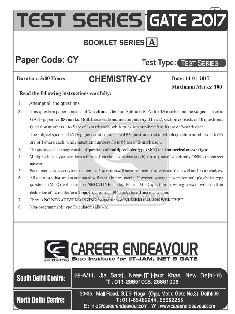 Gate Test Series 1 Chemistry | Physical Chemistry | Materials