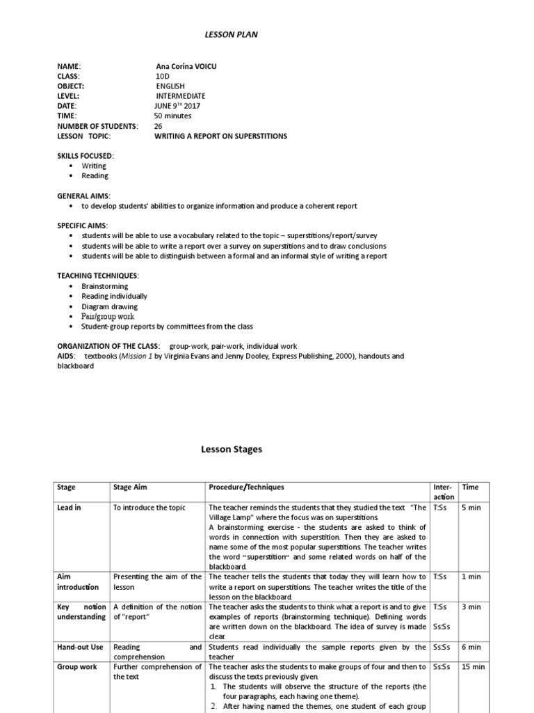 Lesson Plan Report | PDF | Reading Comprehension | Lesson Plan