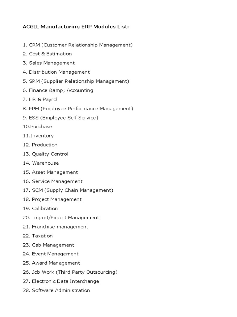 Manufacturing ERP Modules List | PDF