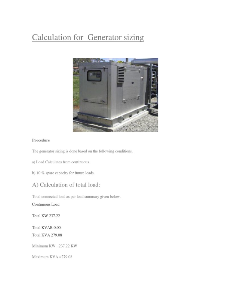 How To Calculate Generator Sizing | PDF | Manufactured Goods ...