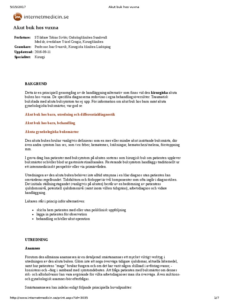 Akut Buk Hos Vuxna | PDF