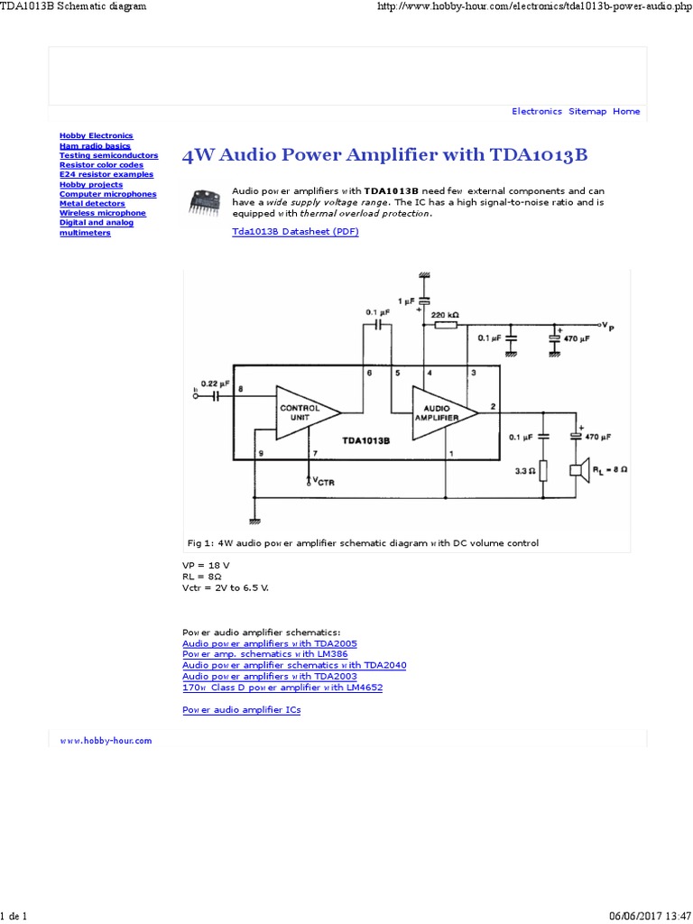 4W Audio Power Amplifier With TDA1013B