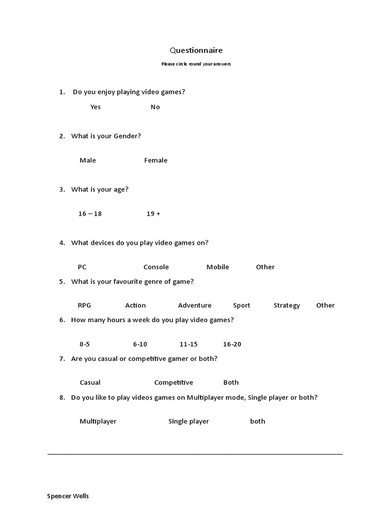 Questionnaire: Please Circle Round Your Answers | PDF