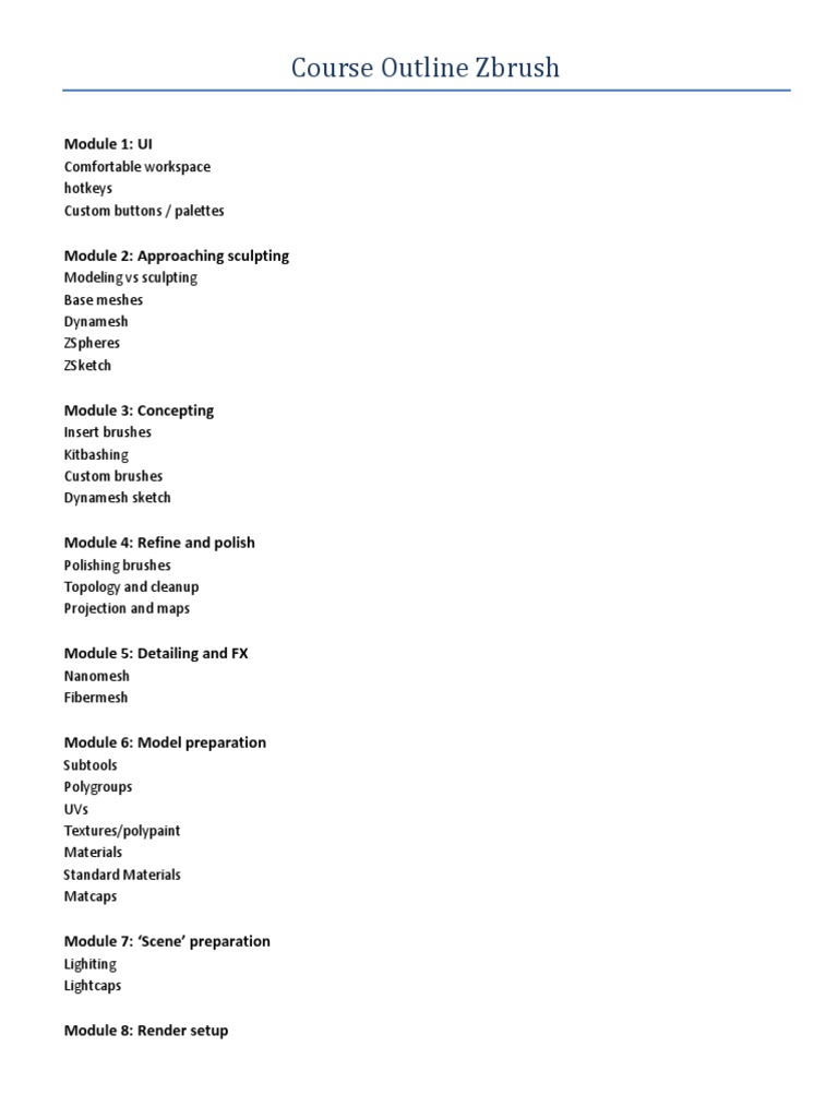 ZBrush Syllabus | PDF | Rendering (Computer Graphics) | Adobe Photoshop