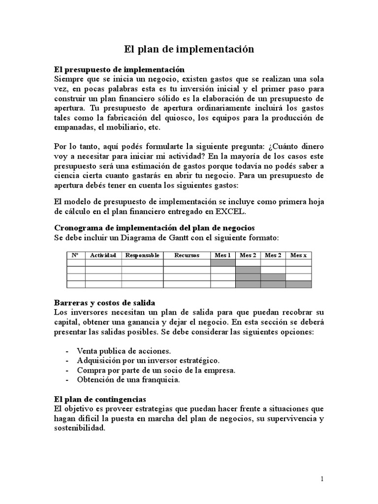 El Plan de Implementación | PDF | Negocios