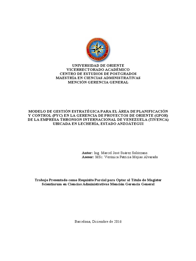 MODELO DE GESTIÓN ESTRATÉGICA PARA EL ÁREA DE PLANIFICACIÓN Y CONTROL ...