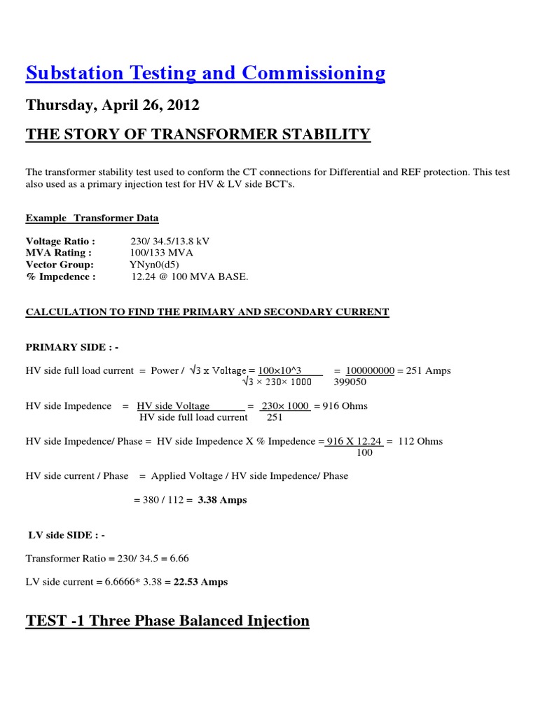 Transformer Stability Test Example Procedure #2 | PDF | Transformer ...