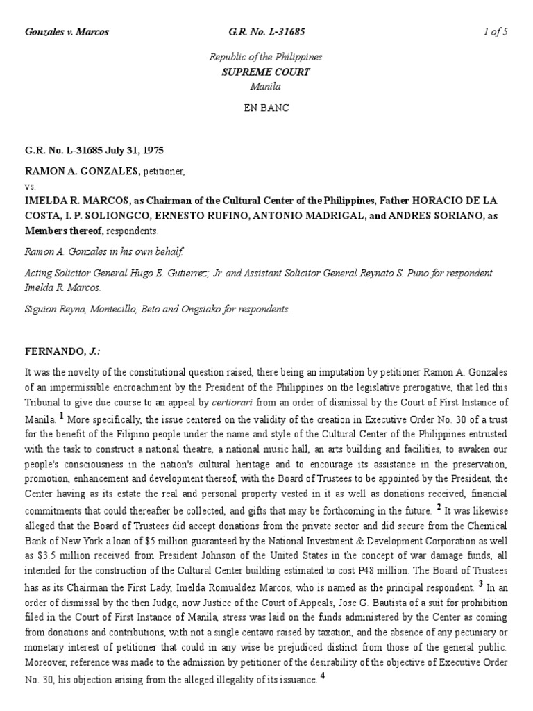 029-Gonzales v. Marcos, 65 SCRA 624 | PDF | United States Congress ...