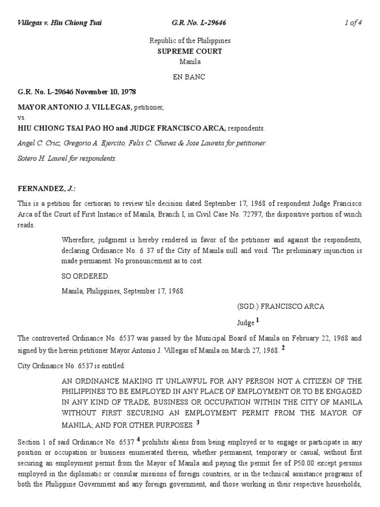 045-Villegas v. Hiu Chiong Tsai, Nov. 10, 1978 | PDF | Due Process ...