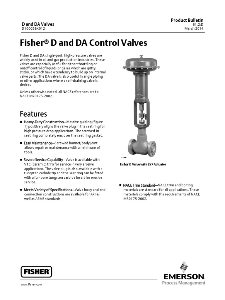 Fisher D and DA Control Valves Product Bulletin | PDF | Valve | Plumbing