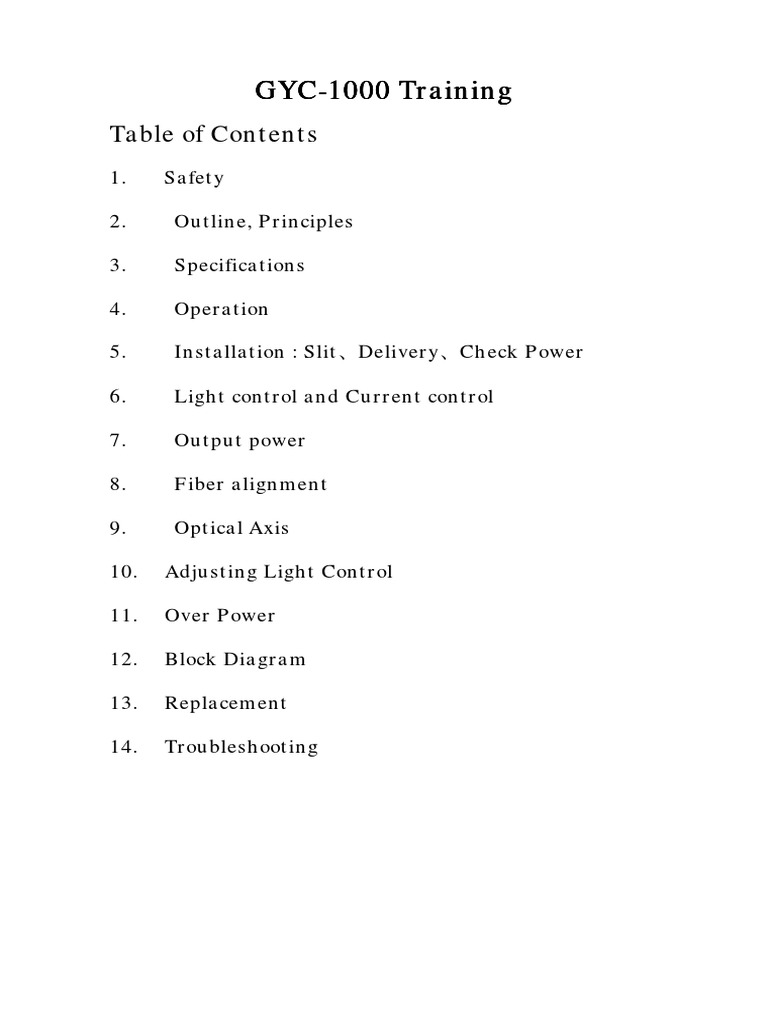 Nidek GYC-1000 Photocoagulator - Technical Training | PDF | Optical Fiber | Electrical Connector