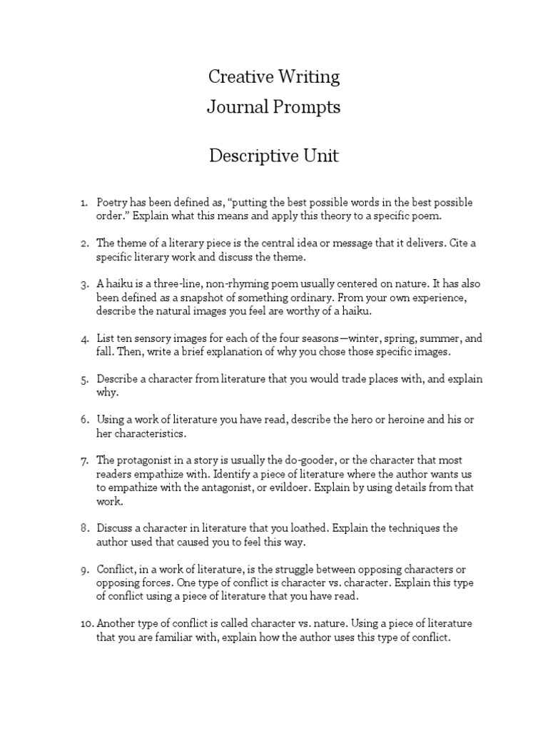 Descriptive Writing Journal Prompts | PDF | Poetry | Writing