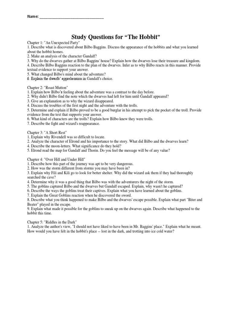 Hobbit Study Questions | Download Free PDF | Bilbo Baggins | The Hobbit