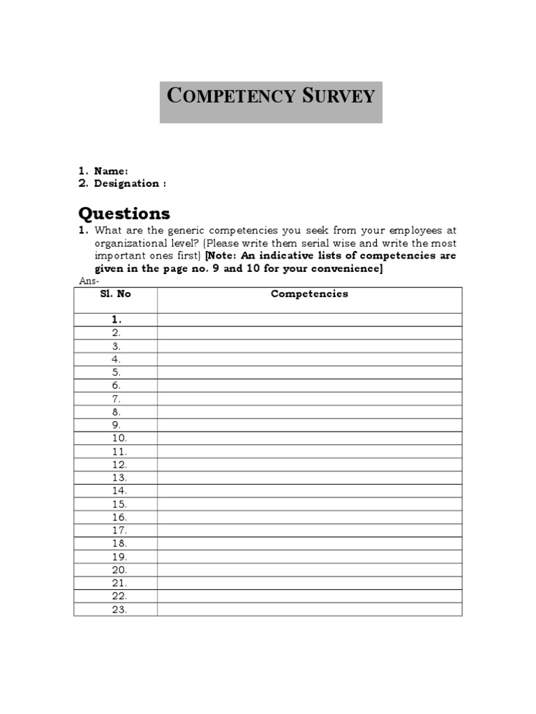 Competency Survey | PDF | Performance Appraisal | Leadership