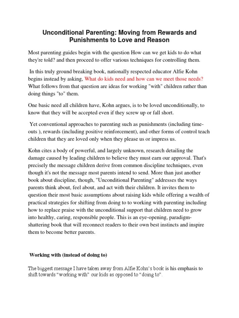 Unconditional Parenting: Moving From Rewards and Punishments To Love ...