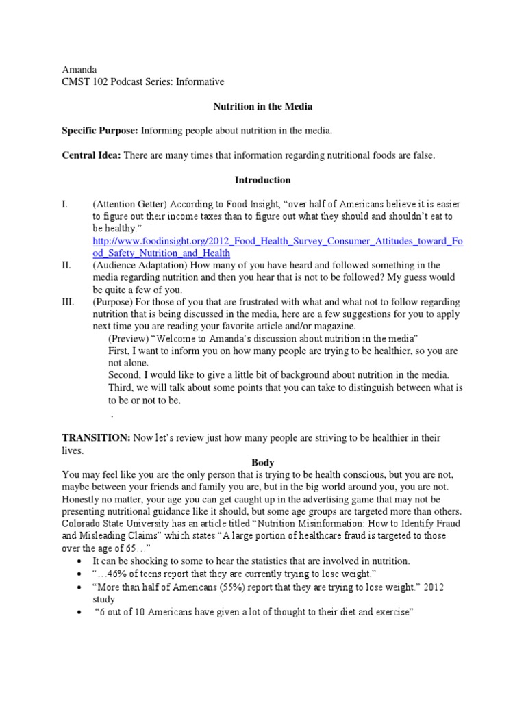 Podcast Outline | PDF | Weight Loss | Nutrition