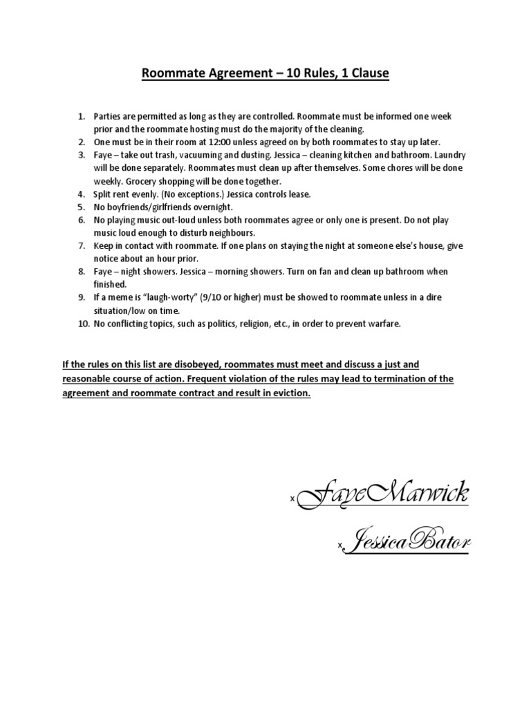 Roommate Agreement | PDF | Social Science | Wellness