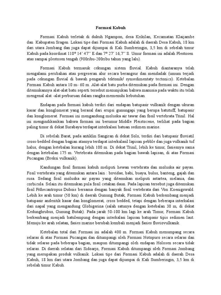 Formasi Kabuh: Geologi dan Fosil | PDF