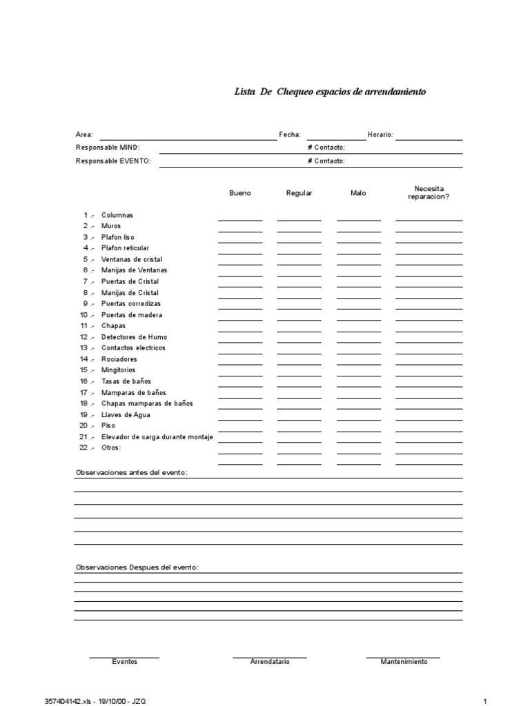 Formato Check List Eventos | PDF